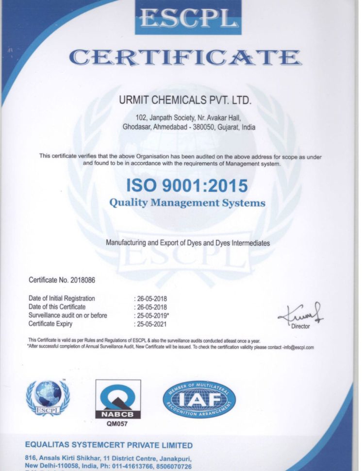 Urmit Chemicals Pvt. Ltd. - A Government Recognized Star Export House.